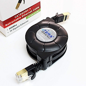 Tera Grand - Premium Cat-7 10 Gigabit Ethernet Retractable Cable for Modem Router LAN Network Playstation Xbox, 1.5Meter (4.9 Ft.) in Retail Package