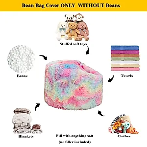 Storage Bean Bag Chairs Cover NO Filler Bean Bag Cover Living Room Furniture 31x20 Inch Soft Washable Plush Fiber Adult Bean Bag Bed Fuzzy Love Sack Beanbag Cover NO Filling Rainbow