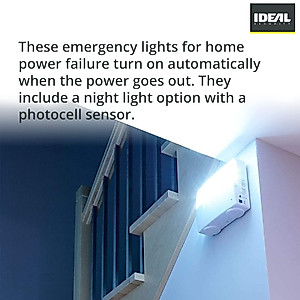 Ideal Security Rechargeable Built-In Battery Operated Emergency Light, White (200 Lumens), Set of 2