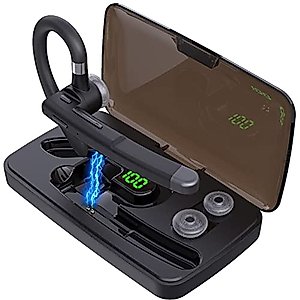 Wireless Bluetooth Single Ear Headset Ear Hook for High Definition Hands-Free Calls with Dual Mic Noise Canceling