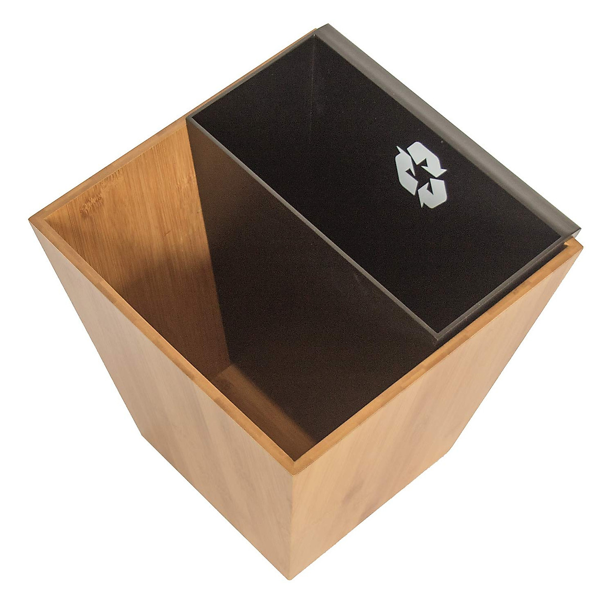 Dual Divided Trash Can with Removable Inner Bin for Separating Trash from Recycling. Great for Home Offices, Desks, Work from Home - Crafted from Eco-Friendly Bamboo