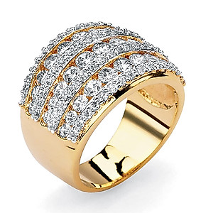 PalmBeach Yellow Gold-plated Round Cubic Zirconia Multi Row Dome Ring Sizes 6-10 Size 6