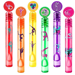 24PCS Gymnastics DIY Bubble Wands Party Favors 96PCS Stickers for Goodie Bag Fillers Pinata Stuffers, Mini Bubble Bulk Birthday Party Supplies Toys Gifts Class Prizes for Toddlers Boys Girls