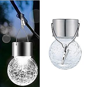 1Pc Hanging Solar Light Outdoor,Mini Cracked Glass Ball Lawn Solar Powered Pathway Outdoor Decorative Hanging Ball Light,for Garden,Yard,Patio,Tree,Holiday Party Decoration(White)