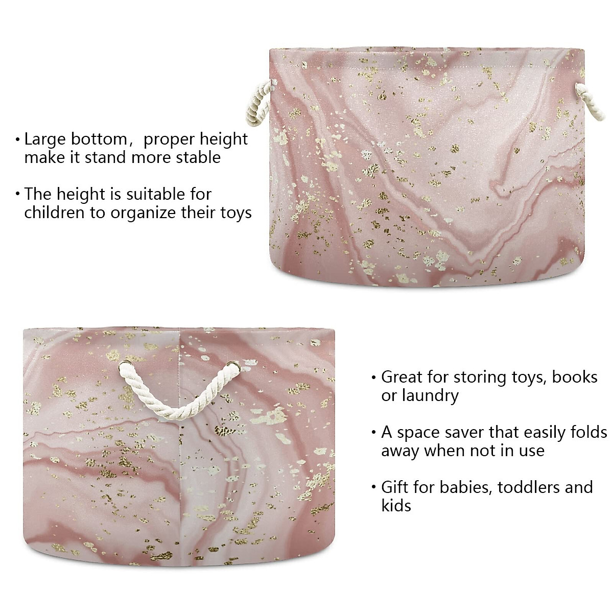 xigua Cotton Rope Basket Rose Gold Abstract Marble Baby Laundry Basket Blanket Kids Toy Storage Basket Glove Box
