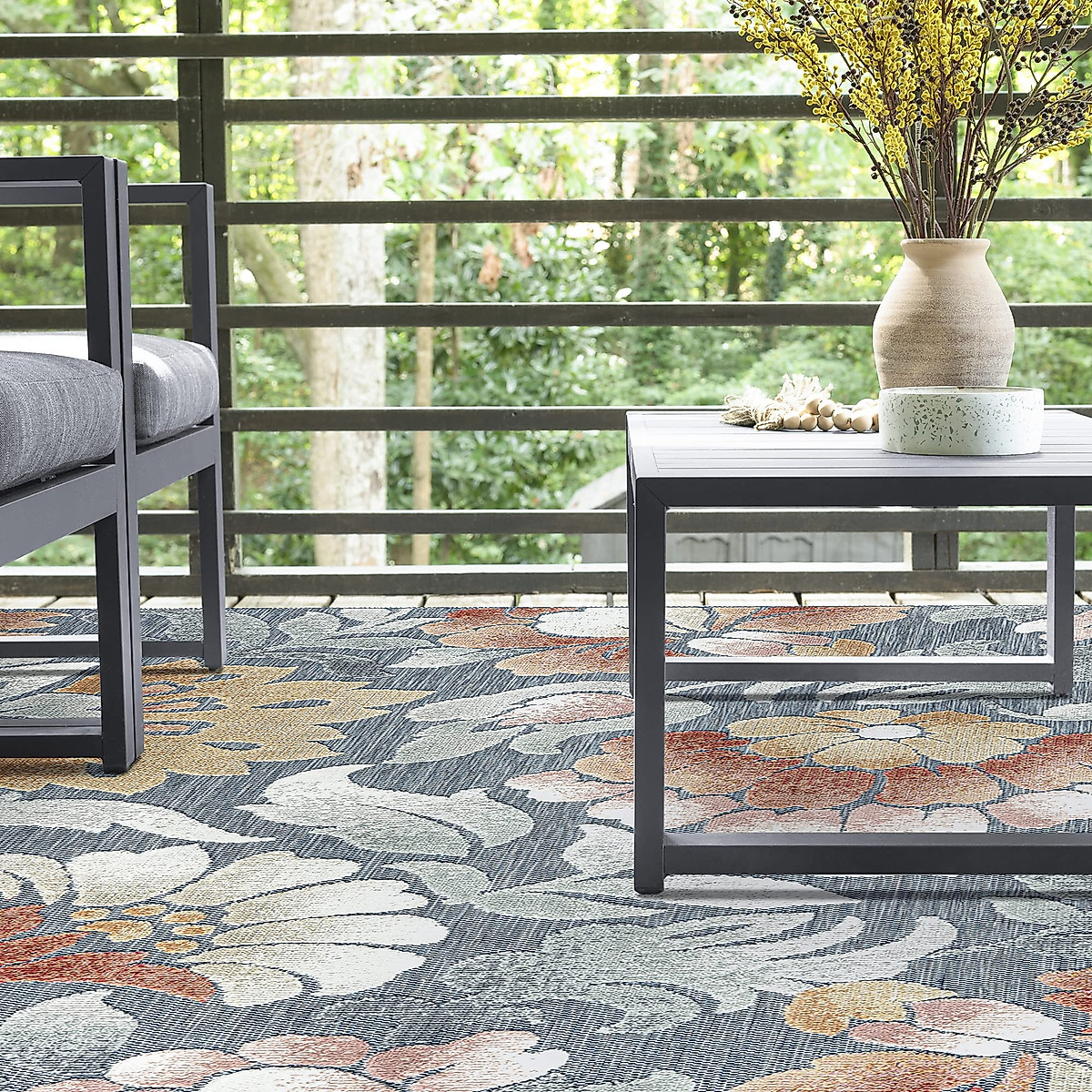 Water Resistant Modern 2x3 Indoor Outdoor Patio Rug | Floral, Small Outdoor Rugs for Patios, Deck, Porch, Entryway | Outside Area Rug | 1'11'' x 3'