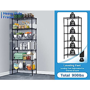 6-Tier Wire Shelving Metal Storage Rack, Adjustable Shelving Unit Free Standing Storage Shelf with Leveling Feet, 24"Lx14"Wx60"H Storage Shelves Organizer Unit for Office Studio Plant Craft, Black