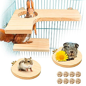 Squirrel Gerbil Chinchilla Dwarf Hamster L-Shaped Pedal Wooden Platform, 3 Pieces of Natural Wooden Parrot Hamster Round Standing Board (Style-2)