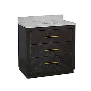 Avery 36-inch Bathroom Vanity (Carrara/Dark Oak): Includes Dark Oak Cabinet with Stunning Carrara Marble Countertop and White Ceramic Sink
