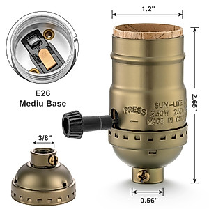 3 Way Lamp Socket Replacement, E26 Threaded Base, Turn Knob for Low-Medium-High Light Settings, Lamp Parts for Table and Floor Lamps Repair, Light Socket with Lamp Switch Kit (Antique Brass)