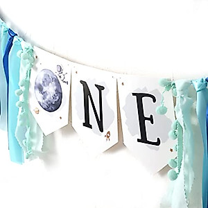 Outer Space Planets High Chair Banner - Astronaut Rocket 1st Birthday Boy High Chair ONE Banner - First Trip Around the Sun Party Decor (OUTER SPACE HF)