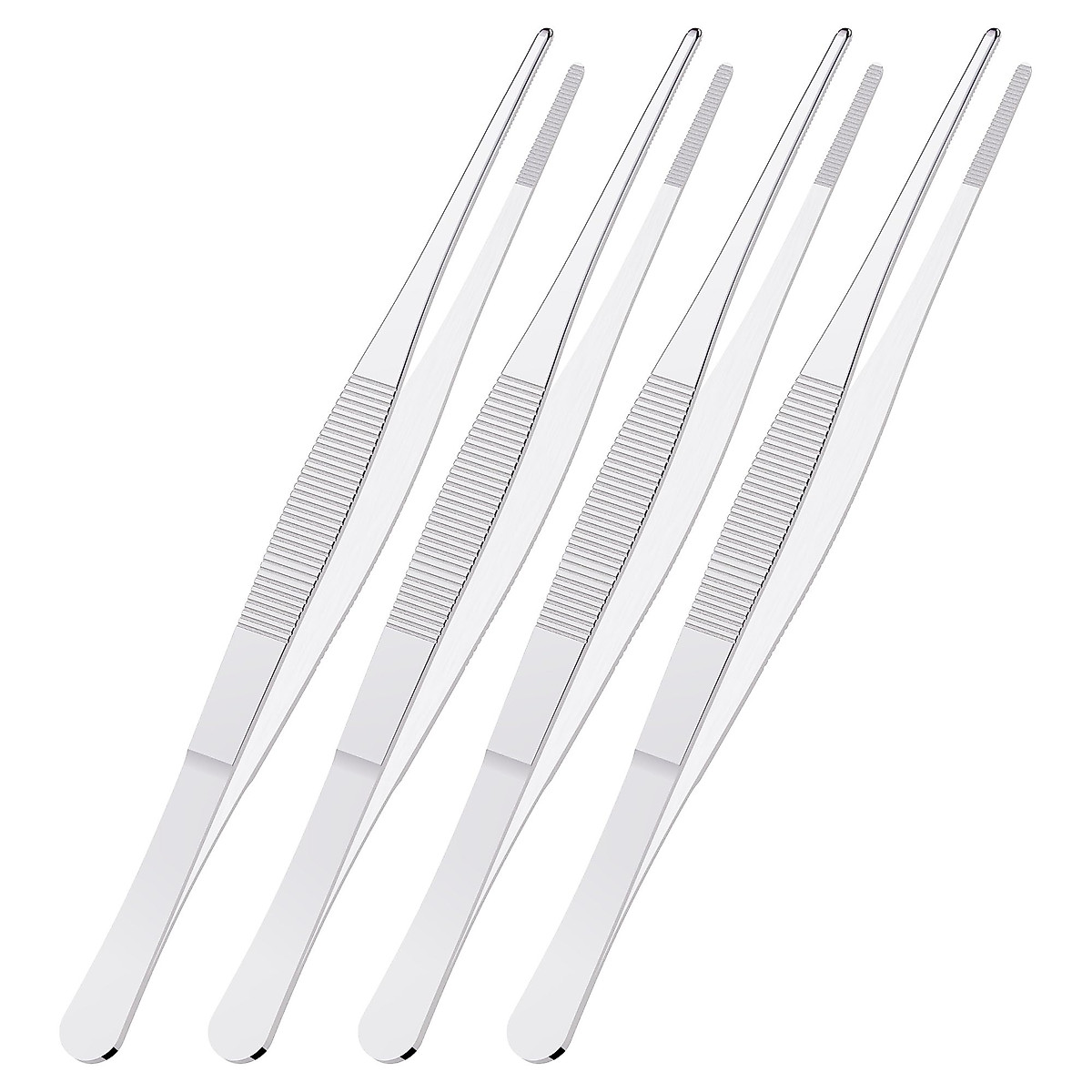 FOCMKEAS 4 PCS 6.3 Inch Stainless Steel Tweezers, with Straight Round Blunt Serrated Tip, 3/64 Inch Thickness Stainless Steel, Multipurpose Daily Garden Home Lab Craft Repairing Tool