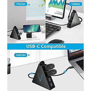 USB C Hub 4 Ports JoyReken,USB Hub Tower with 2 FT Extended Cable,Type C to USB Hub Compatible with MacBook,Mac Pro/Mini,iMac,Gaming Laptops,Surface Pro,Flash Drive,Mouse,Keyboard.(Black)
