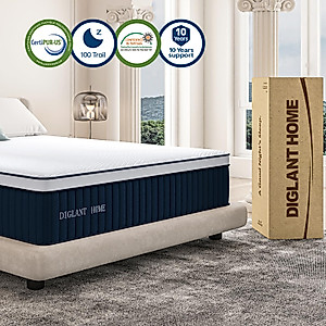 California King Mattress, DIGLANT 14Inch Medium Plush Supportive Memory Foam Hybrid Mattress, Pressure Relief 7-Zone Individual Pocket Springs Calking Mattress in a Box, CertiPUR-US Certified, 72"*84"