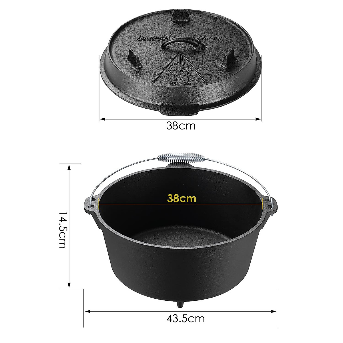 Dutch Oven, 13.2 Quart Cast Iron Dutch Oven, Pre-Seasoned Cast Iron Dutch Oven, With Lid Lifter Handle & stand, With Feet, Dual Function Lid Griddle for Cooking Camping Home BBQ