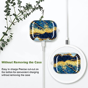 JIAXIUFEN Compatible with AirPods Pro Case Cover Gold Sparkle Glitter Marble Design Cute Full Protective Silicone TPU Skin Accessories for Women Girl Dark Blue