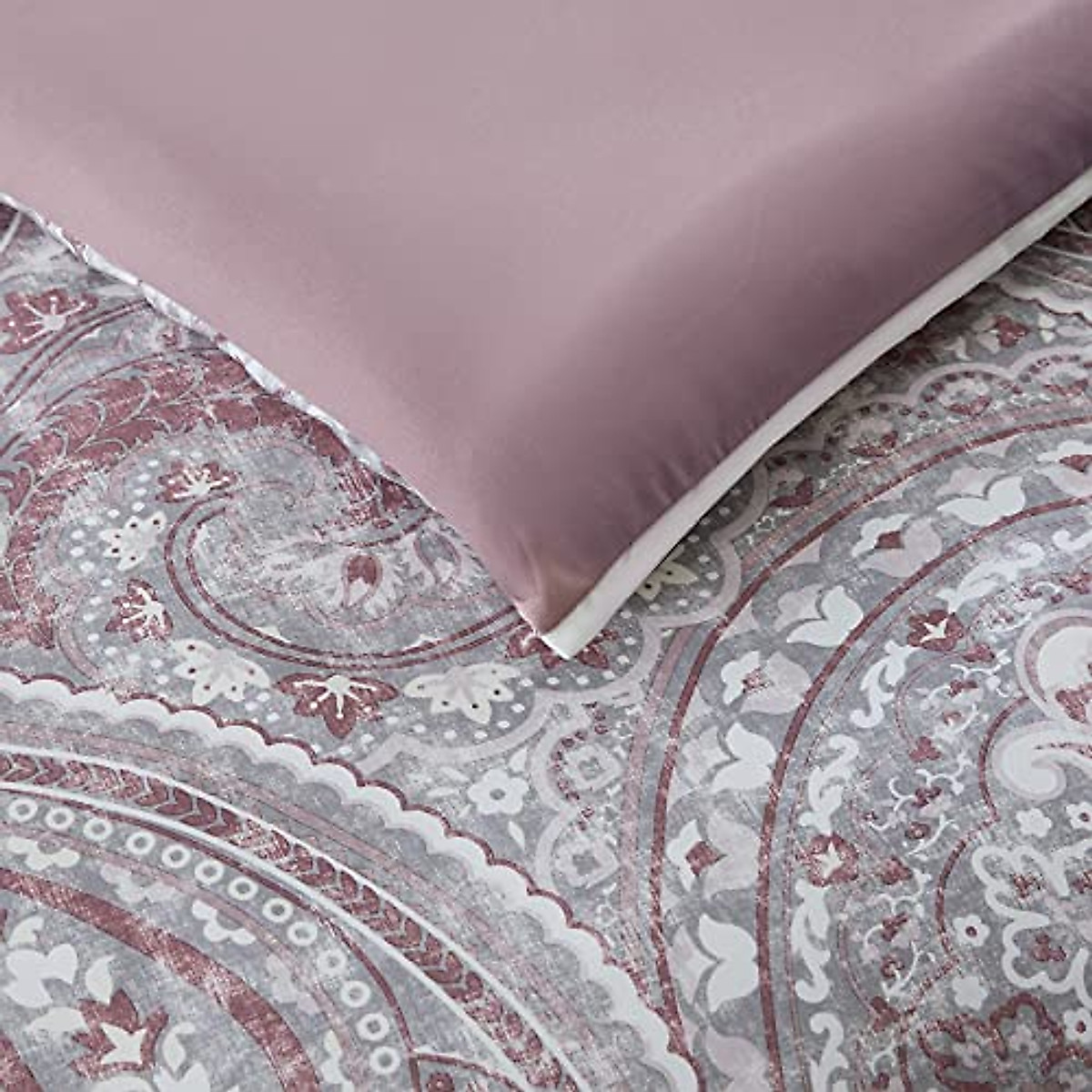 Comfort Spaces Cozy Comforter Set-Modern Classic Design All Season Down Alternative Bedding, Matching Shams, Bedskirt, Decorative Pillows, Queen, Kashmir Paisley Purple 8 Piece
