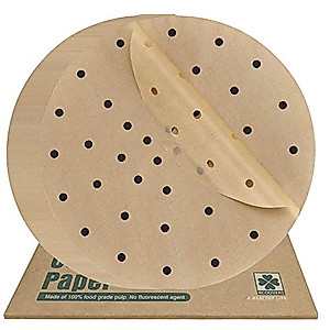 Air Fryer Parchment Paper for Baking Bamboo Steamer Liners 9 Inch 100Pcs Unbleached Circular Perforated Parchment Paper Non-stick Steamer Mat for Baking/Steaming/Cooking with Silicone Paper