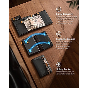 YESIIW Airtag Wallet for Men Compatible With Apple AirTag, RFID Blocking Leather Smart Wallet Air Tag Wallets, Pop Up Card Holder with Money Clip and ID Window Black