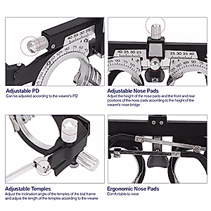 Tonsa Alloy Optometry Frame, Adjustable Trial Frame Optical Trial Lens Frame PD 48-80mm 360° Rotation Pure Titanium Optical Titanium Optic Trial Eye Optometry Lens Frame Test Optician