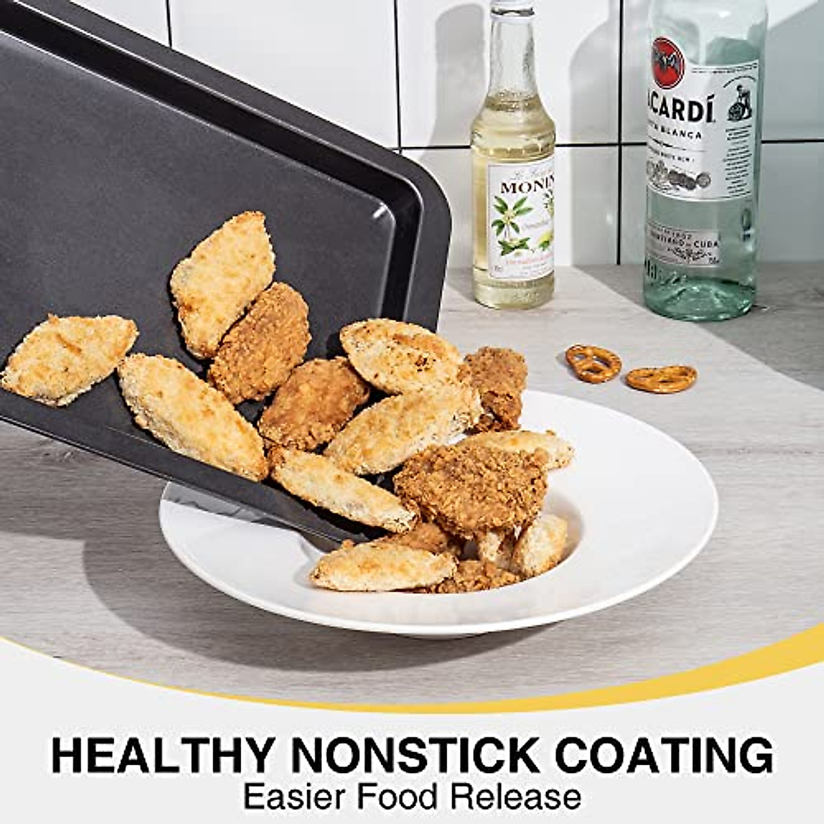 HONGBAKE Baking Sheet Pan Set, Cookie Sheet for Oven, Nonstick Bakeware Sets with Wider Grips, 3 Pack Half/Jelly Roll/Quarter Baking Tray, Premium, Dishwasher Safe - Dark Grey