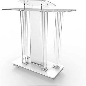 Lectern Podium Acrylic Lectern Pulpit Clear Or Bible Reading Podium Floor with Casters LED Rolling, Conference Room, Church for Your Presentation,Clear