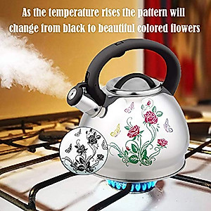 Tea Kettle for Stovetop Whistling Teakettle Tea Pot - 3L Food Grade 304 Stainless Steel Color Changing Stove Top Teapot with Cool Handle,Loud Whistle And Anti-Rust,Suitable for All Heat Sources (Rose)