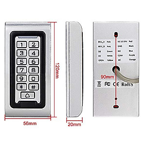 HFeng Standalone IP68 Waterproof RFID Access Control Keypad Metal Card Reader + 10pcs 125KHz Proximity Keychains WG26 2000 Users for Home/Office