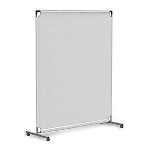 Steel-AID 50-inch Rolling Privacy Room Divider - Freestanding Office Wall Partition with Non See-Through Blackout Screen - Sturdy & Durable Iron Frame - Rolling Wheels - Black, White, Gray & Blue