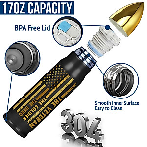 Limima Veteran Gifts, Veteran Tumbler, Veteran Day, Merry Christmas, Xmas, Birthday Gift For Veteran, Gift For Men, Him, Navy, Army, Air Force, Marine Corps Veteran Gifts - 17oz Veteran Bullet Tumbler