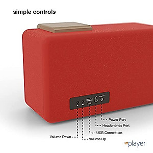SMPL One-Touch Music Player, Audiobooks + MP3, Quality-Sound, Durable Wooden Encloser with Retro Look, 4GB USB with 40 Nostalgic Hits Included, Live Technical Support (Red, Music Player)