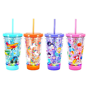GILANO 18oz Kids Tumbler Water Drinking Bottle with LED Light Up - BPA Free, Straw Lid Cup, Reusable, Lightweight, Spill-Proof Water Bottle with Cute Design for Girls & Boys (Mermaid)