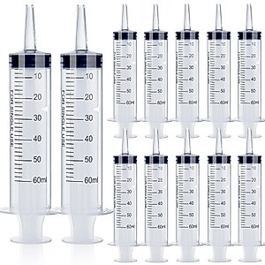 12Pack 60ml Syringe for Liquid - Large Plastic Syringes Without Needle for Jello Shots Food Thick Liquids and Irrigation Water, Lip Gloss Filling, Feeding Dogs Meds, Measuring ( 12 Pack 60 ml / cc )