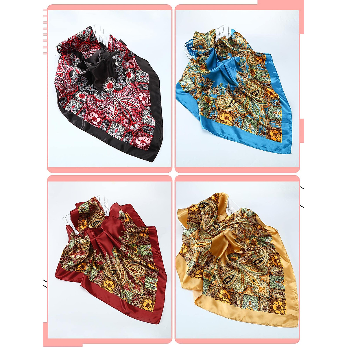 Giegxin 8 Pcs 35 Inch Silk Head Scarves Satin Scarf Square Hair Scarf Lightweight Headband Bandanas for Women Hair Wrapping(Vintage)