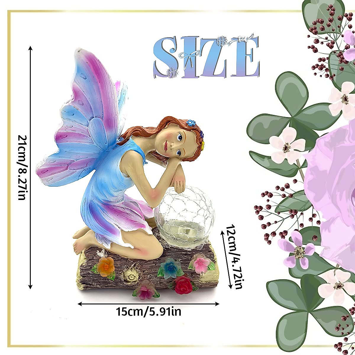 PERFECTOP Solar Angel Garden Statue Outdoor Decor, Resin Fairy Angel Elf Girl Figurine with Solar Lights, Garden Art for Patio Lawn Yard Porch Wedding Home Decoration, Valentine's Day Women Gifts