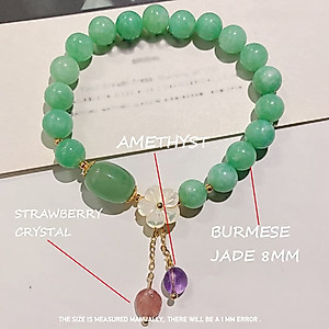 Feng Shui Jade Wealth Bracelet Authentic Jade Lotus 14K Gold Jewelry Healing Chakra Meditation Crystal Amulet Lucky Wealth Ward Off Evil Spirits Bracelet Gifts for Women Men