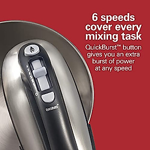 Hamilton Beach Classic Stand and Hand Mixer, 4 Quarts, 6 Speeds with QuickBurst, Bowl Rest, 290 Watts Peak Power, Black and Stainless