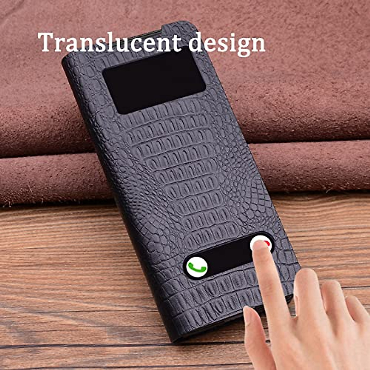 YAGELANG Case for Samsung Galaxy Z Fold 3, Clear View Window Durable Flip Genuine Leather Case Business Shockproof Scratch Resistant Protective Phone Cover 5G 2021,B Yellow