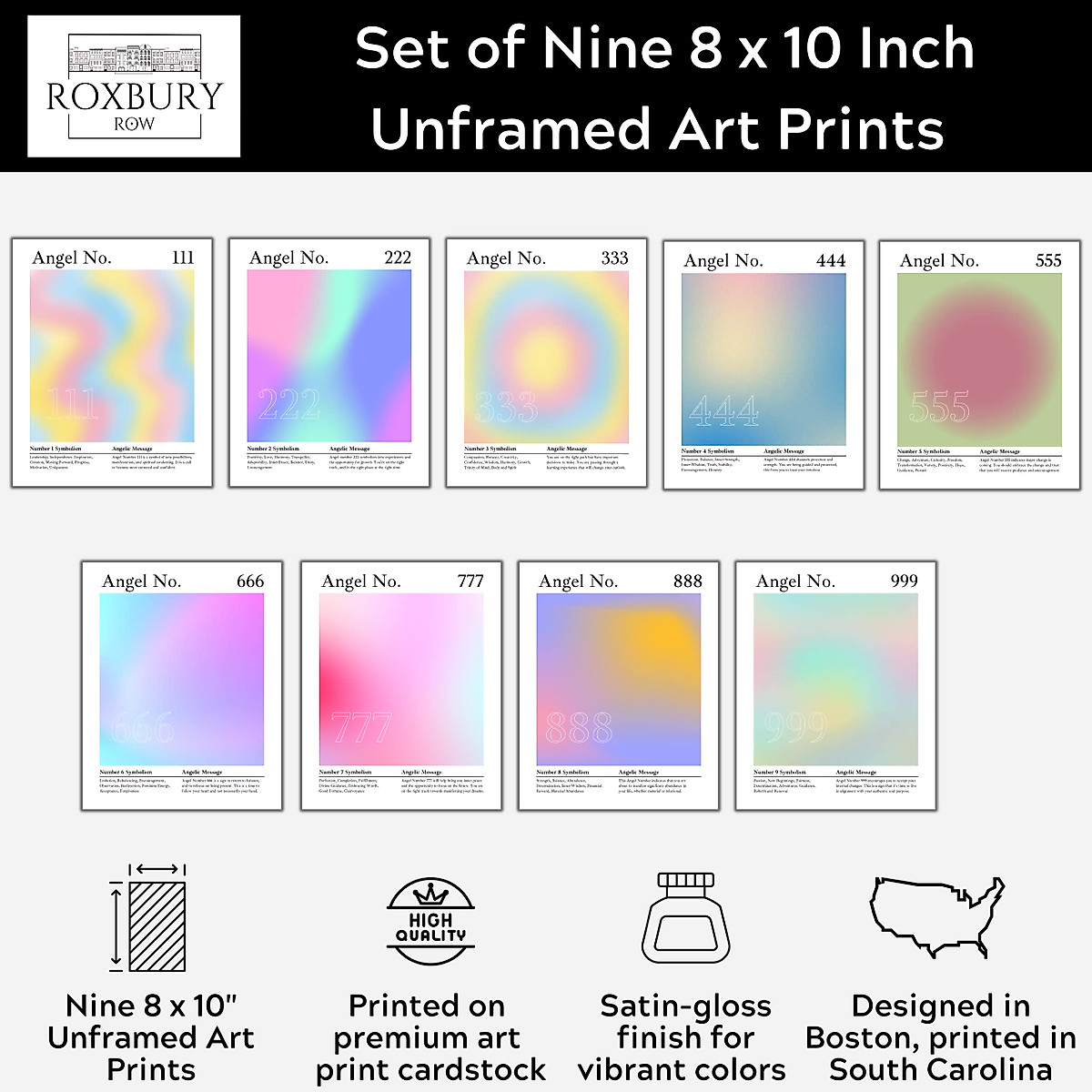 Roxbury Row Set of 9 8x10 Unframed Aura Posters for Room Aesthetic, Angel Number Poster, Aesthetic Room Decor, Spirital Aesthetic Room Decor (Complete Set)