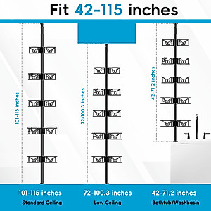 Skycarper 5 Tier Adjustable Corner Shower Caddy Organizer with Hooks,Rustproof Tension Pole 62-116 Inch, Black
