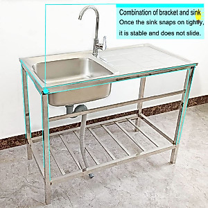 MELPIS Freestanding Kitchen Sink - 30" x 16" Stainless Steel Sink, Commercial Restaurant Bar Sink Set w/Faucet & Drainboard, Space Saving Laundry Tub, Utility Single Bowl Sink for Laundry