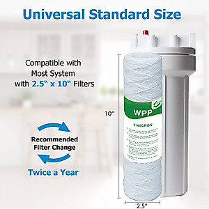 VEGEBE 5 Micron String Wound Whole House Water Filter 10" x 2.5", 10-inch Universal Sediment Pre-Filters for Well Water, Replacement Cartridge for FXWSC, CW-F, CW-MF, 1SS, W5W, AO-WH-PRE-R2, 6-Pack