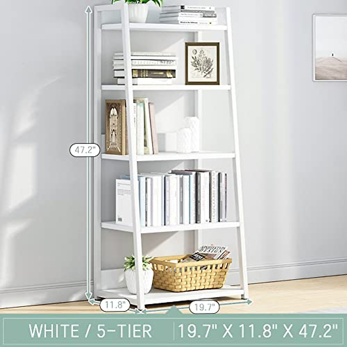IOTXY 5 Tier Open Bookshelf - Steel and Wood Display Stand, 50CM Width Floor-Standing Bookcase, White
