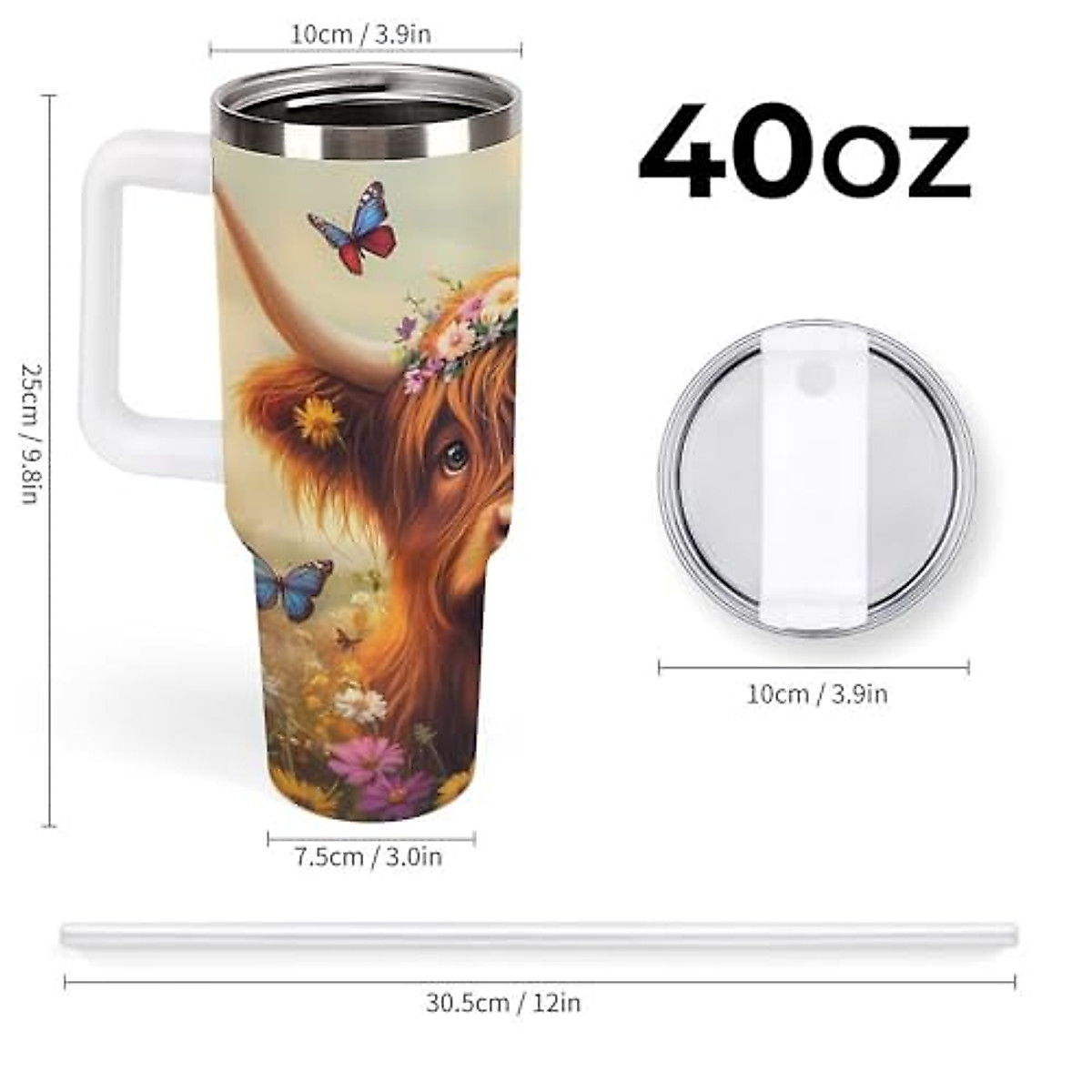Highland Cow (2) Tumbler with Handle Travel Mug Water Bottle Tea Coffee Cup White-style
