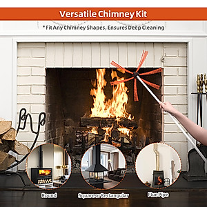 23 Feet Chimney Sweep Kit Chimney Cleaning Kit Chimney Brush, Rotary Chimney Cleaner Tool Kit with 7 Nylon Flexible Rods, Chimney Cleaning System Driven by Drill for Sweeping Fireplace Flue
