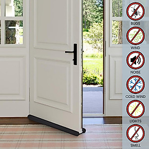 Kepfire Adjustable Under Door Draft Blocker 37 Inch for Double Doors - Noise Reducing & Dust Resistant Insulation Strip, Black