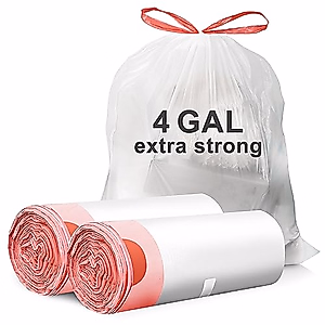4 Gallon Trash Bags Drawstring, Small Garbage Bags Unscented, Strong Trash Can Liners, 60 Count White 4 Gal Trash Bag for Bathroom Kitchen Office