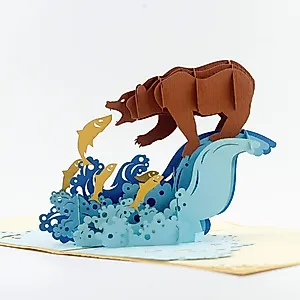 CUTE POPUP - Father's Day Card, Bear Catching Salmon Pop Up Card, Happy Birthday Popup Card, Greeting Cards, Perfect Handmade Present for Family and Friends or Fishing Lovers on Any Occasion