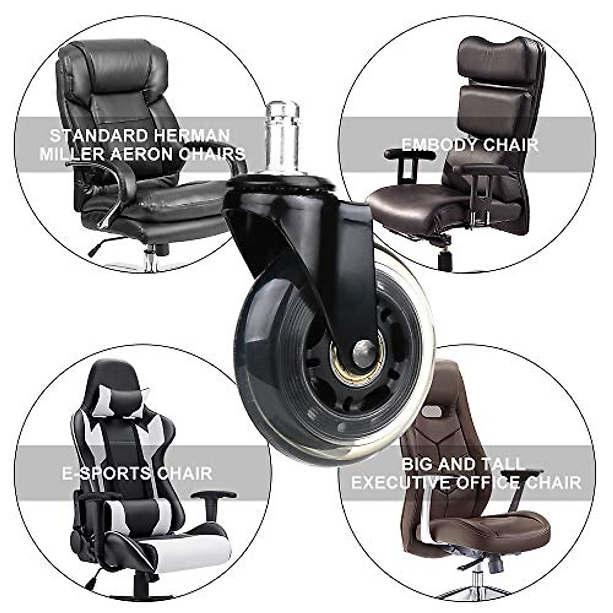 Upgrade 2.5" Chair Caster Replacement Wheel for Hardwood Floor and Carpet, Heavy Duty Universal Floor Safe Caster Set of 5,Rubber Wheels Office Chair to Replace Office Chair mats,fits 98% Chairs