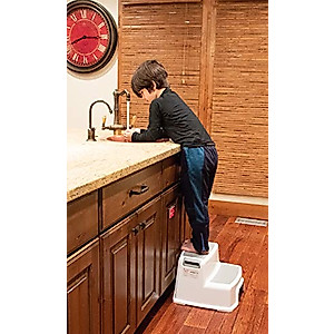 iLove Wide+ 2 Step Stool for Kids and Toddlers, Bathroom and Toilet Stool for Potty Training, Slip-Resistant Soft Grips, Kitchen Helper Stool with Handles, Extra Wide, Dual Height - Gray (1 Pack)